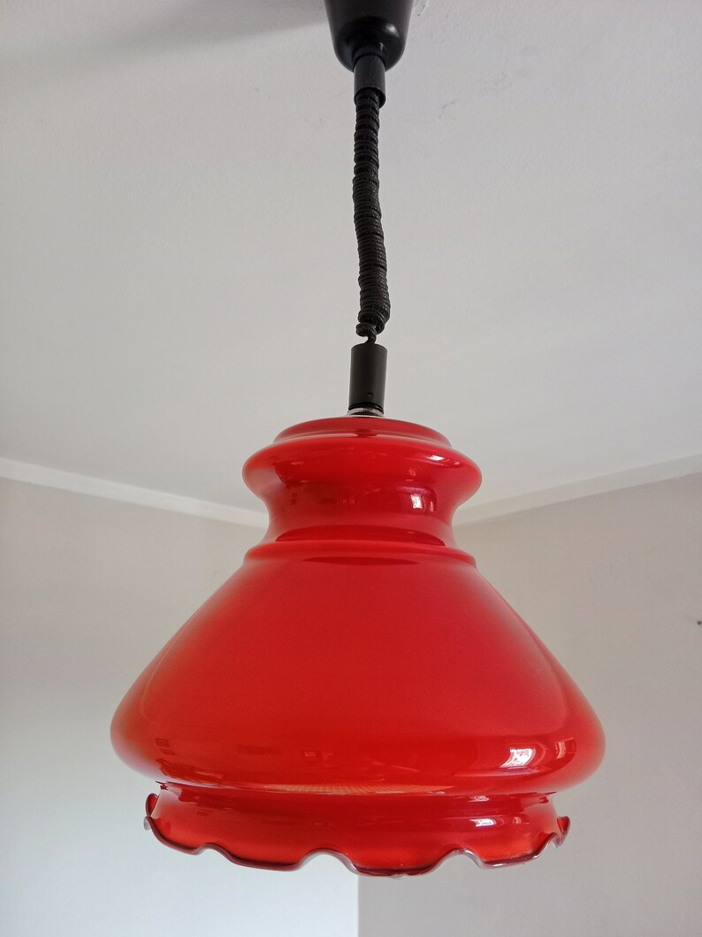 Vintage Red Glass Pendant Lamp / Mid Century Red Pendant Lamp - Etsy