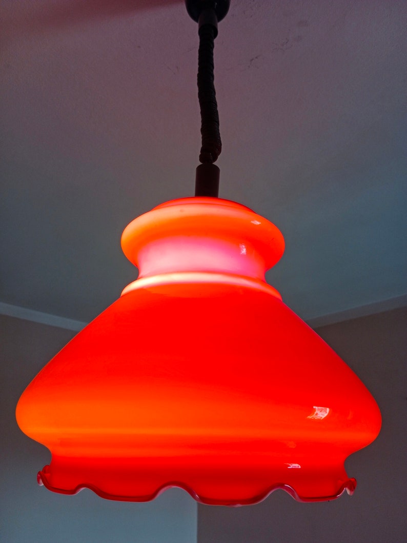 Vintage Red Glass Pendant Lamp / Mid Century Red Pendant Lamp - Etsy