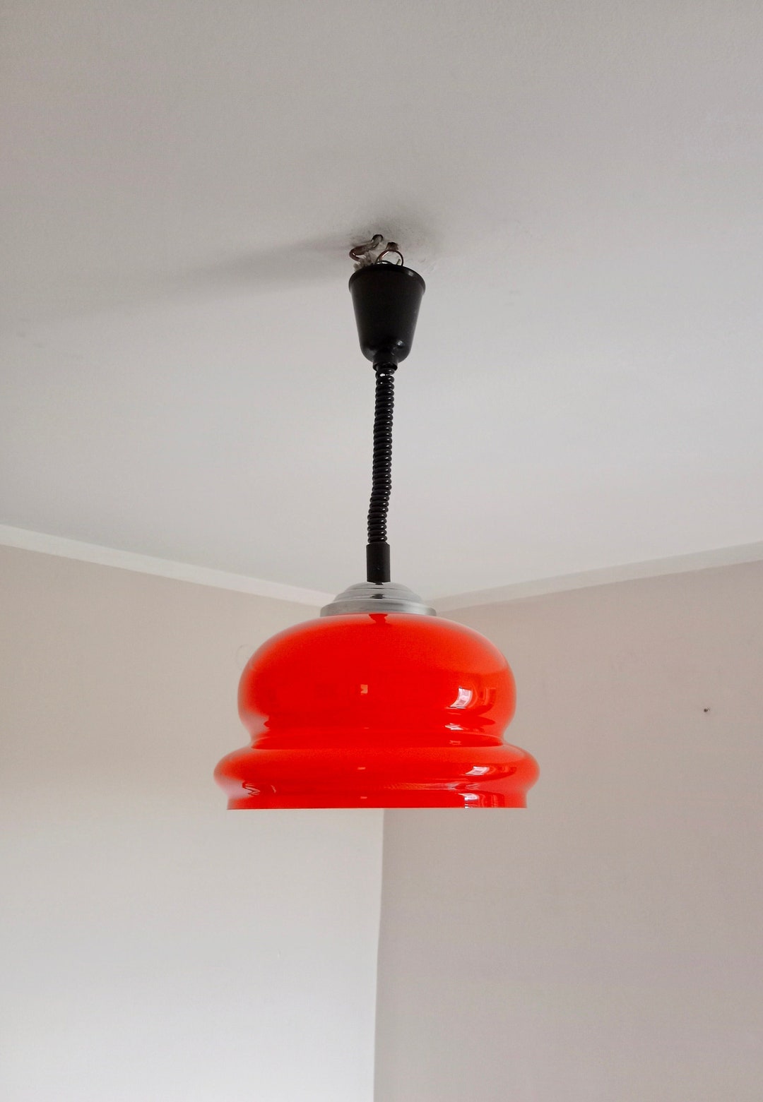 Vintage Red Orange Glass Pendant Lamp / Space Age Orange Ceiling Lamp ...
