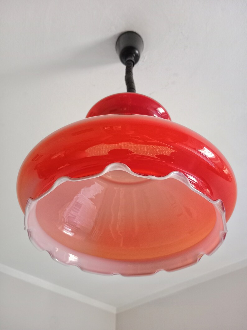 Vintage Red Glass Pendant Lamp / Mid Century Red Pendant Lamp - Etsy