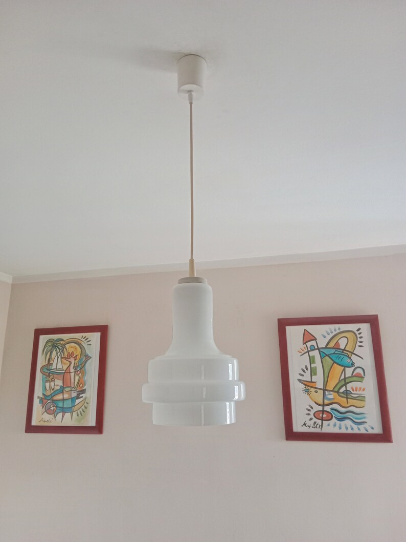 Vintage White Glass Hanging Lamp/mid Century Pendant Lamp/retro ...