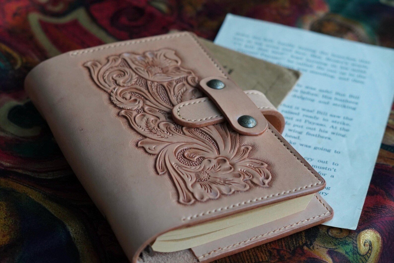 Handmade Leather Notebook Cover, Tooled Beige Leather, Artist Gift - Etsy