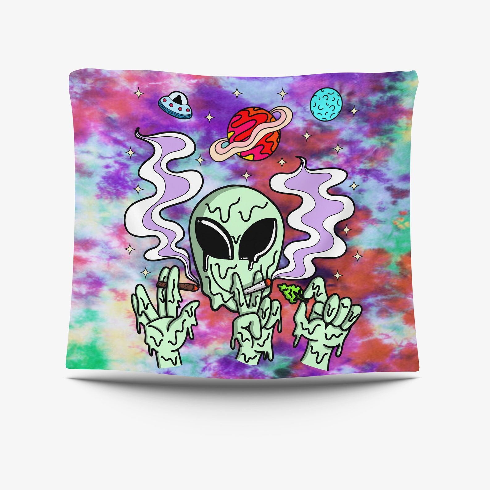 Alien Wall Tapestry Alien 420 Smoking A Joint 420 Tapestry | Etsy