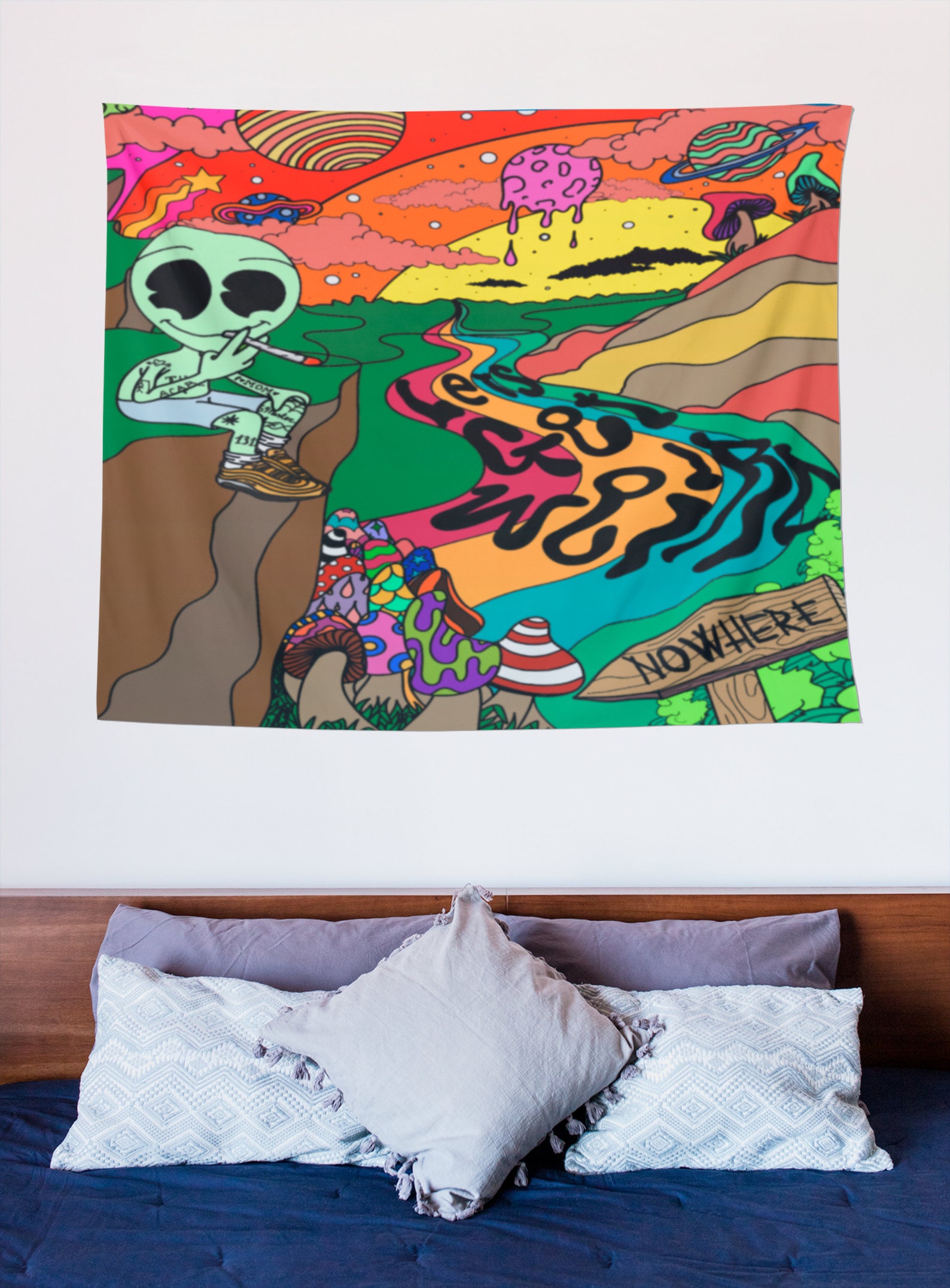 Alien Wall Tapestry Alien 420 Smoking A Joint 420 Tapestry | Etsy