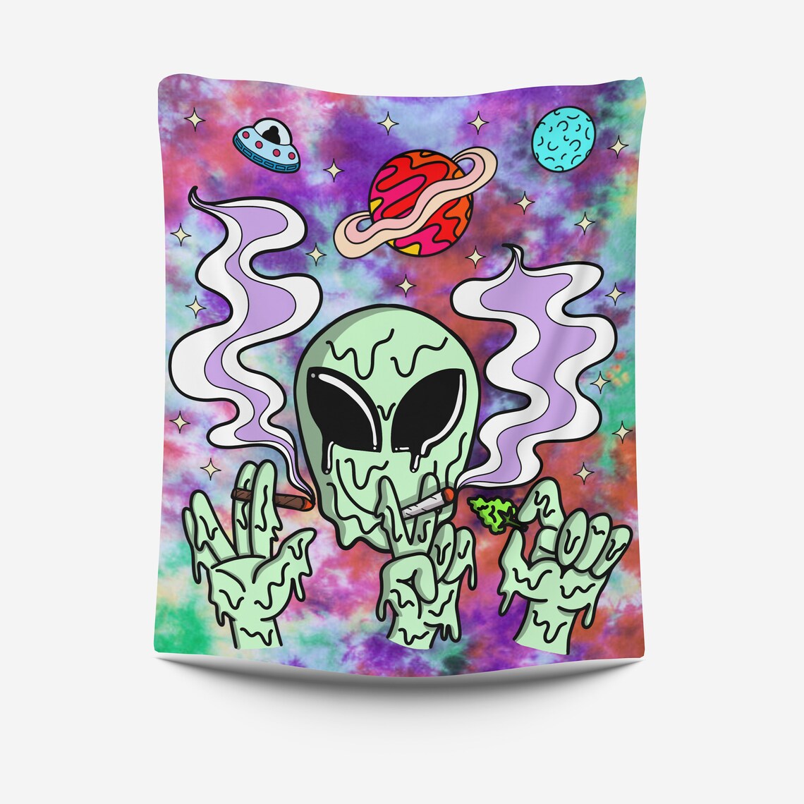 Alien Wall Tapestry Alien 420 Smoking A Joint 420 Tapestry | Etsy