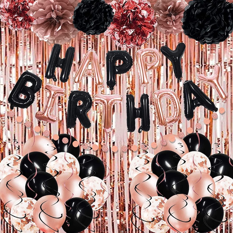 78 Pack Black Rose Gold Birthday Party Decoration Kit Black - Etsy