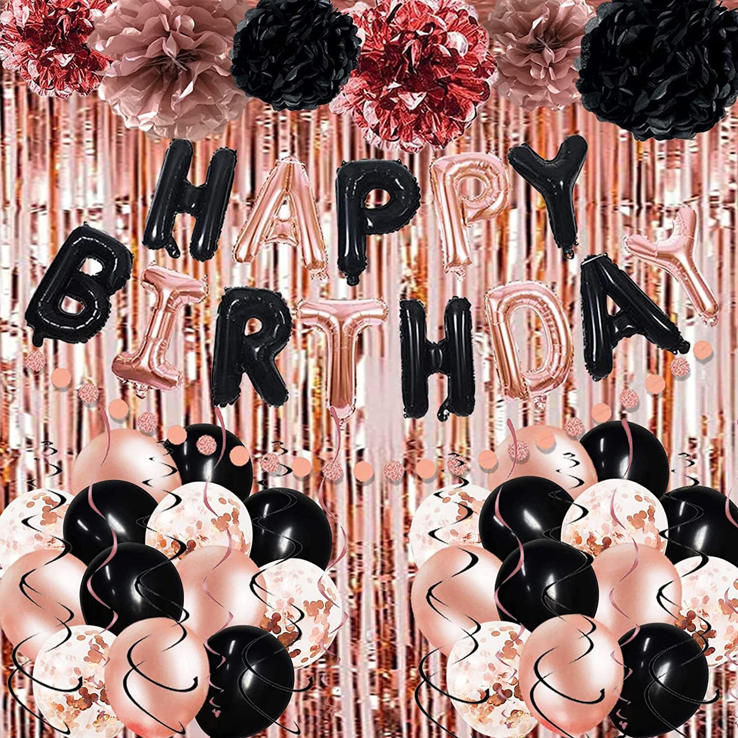 78 Pack Black Rose Gold Birthday Party Decoration Kit Black - Etsy