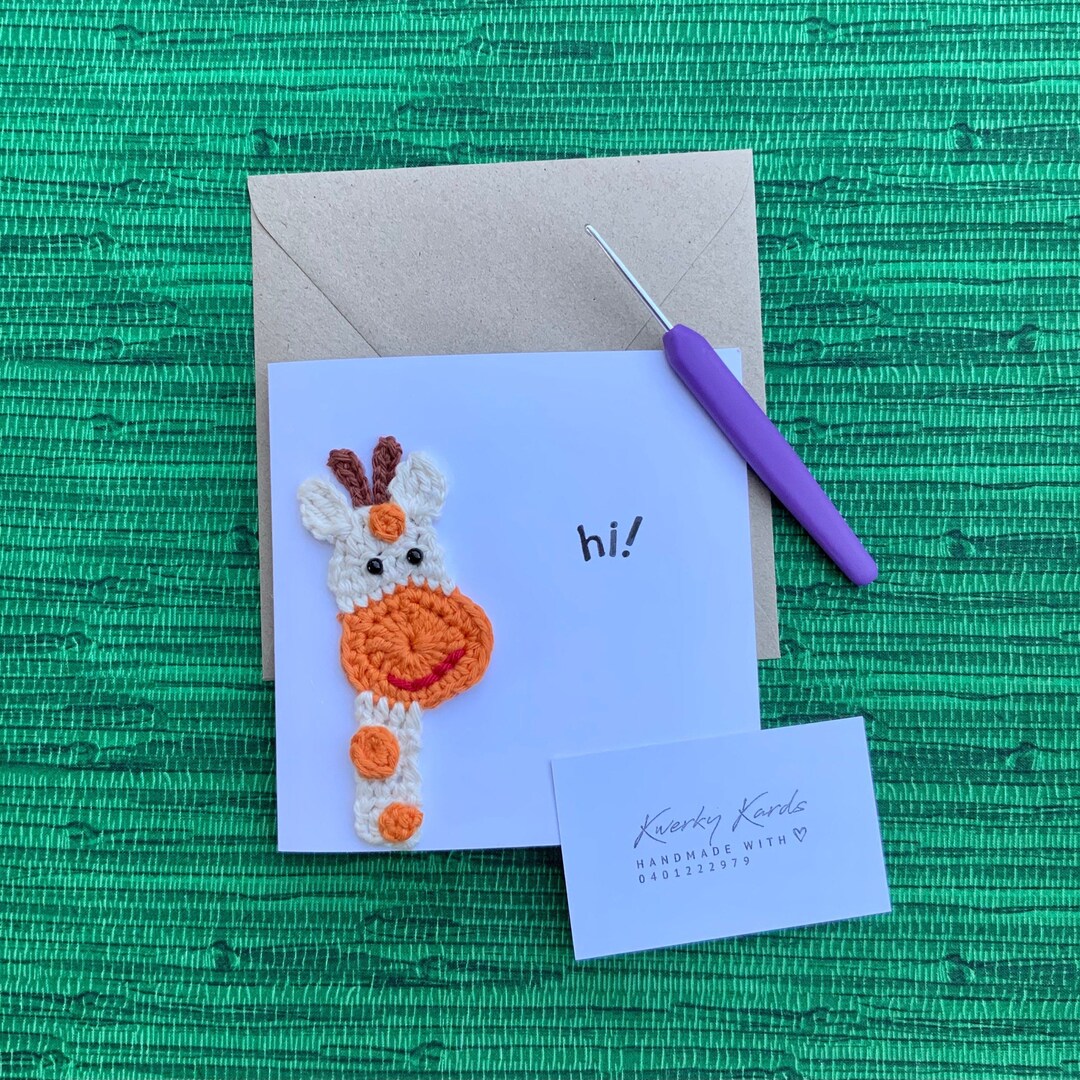 Hi Giraffe Hello Card Handmade Crochet Cute Giraffe - Etsy