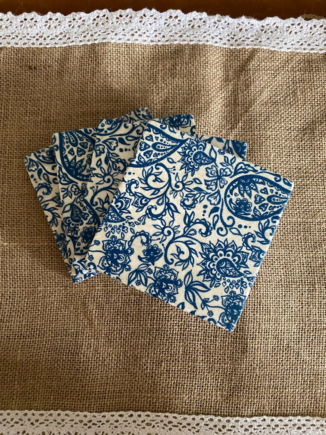 Blue Floral Paisley Stone Coasters (set of 4) - Etsy