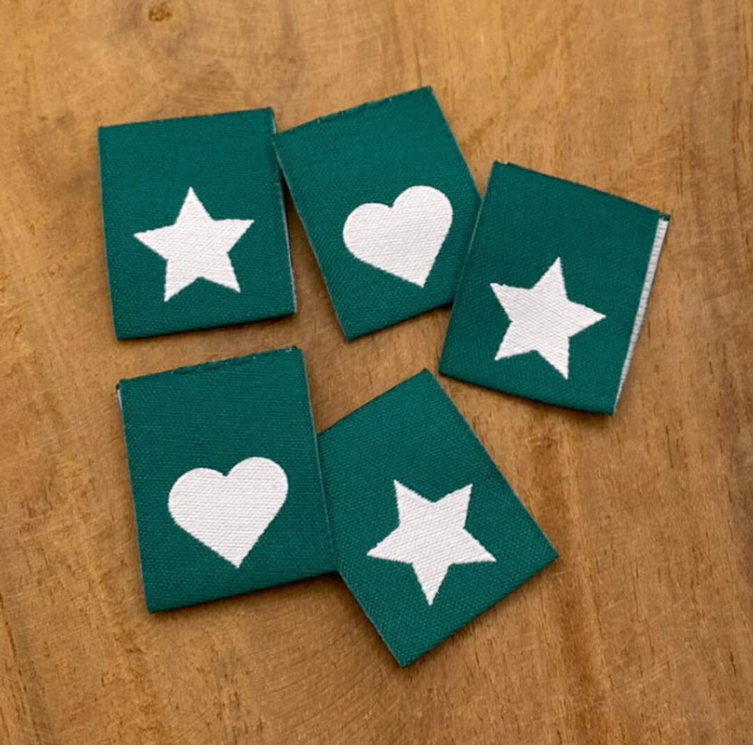 5 Reversible Label Heart and Star Web Labels Sew-on Textile Labels ...