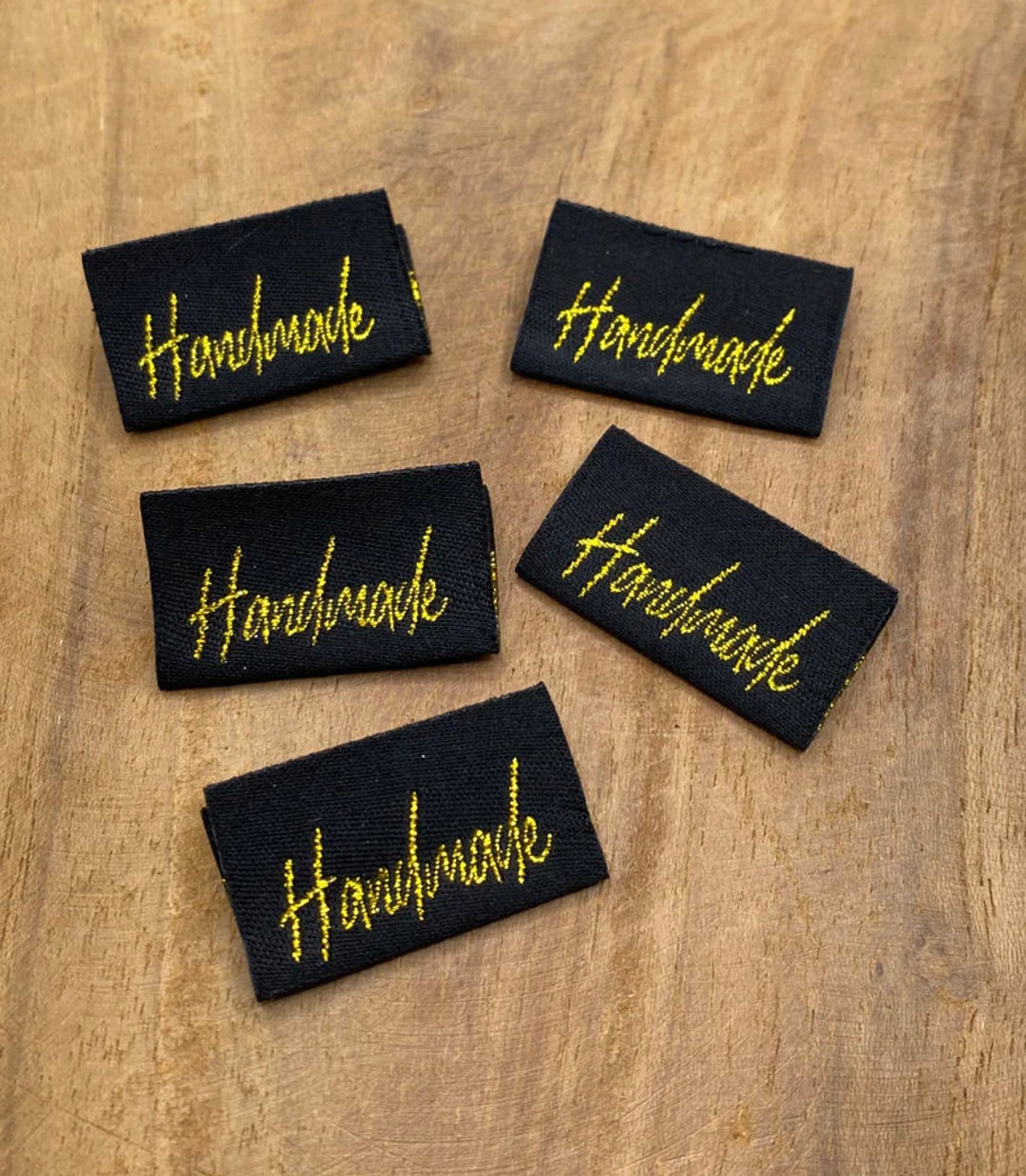 5 Pieces Label Handmade Web Labels Gold Black Sew-on Textile Labels ...