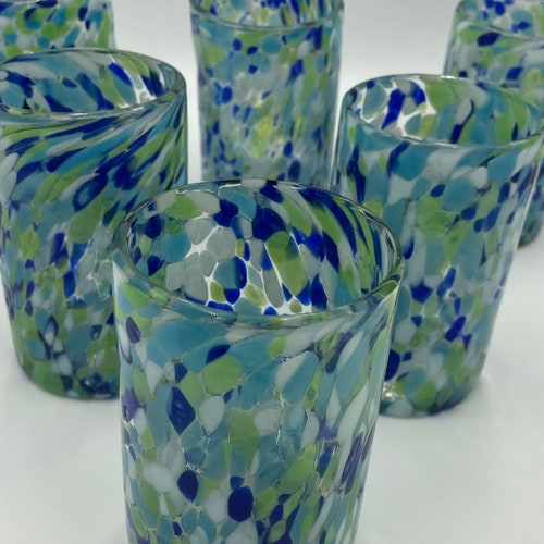 Hand Blown Mexican Drinking Glasses Set of 6 Confetti Rock | Etsy