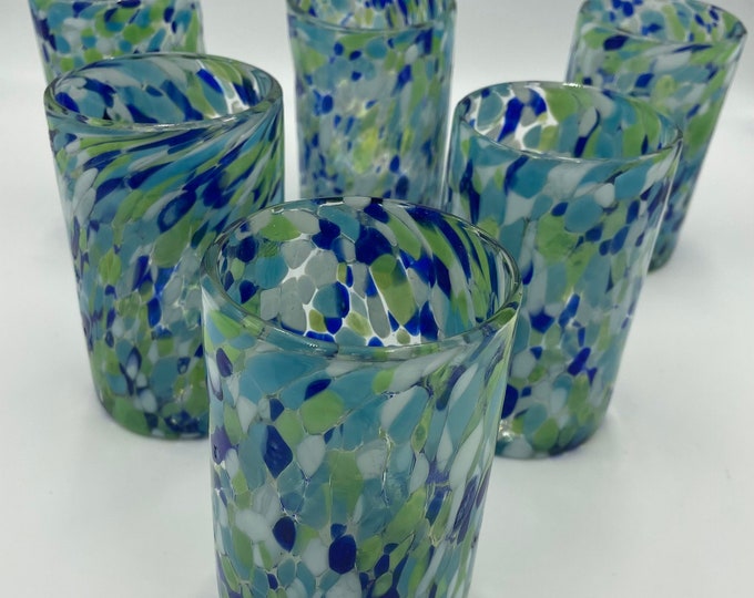 Hand Blown Mexican Glassware Sea Breeze Tumbler Glass Set of 6 - Etsy