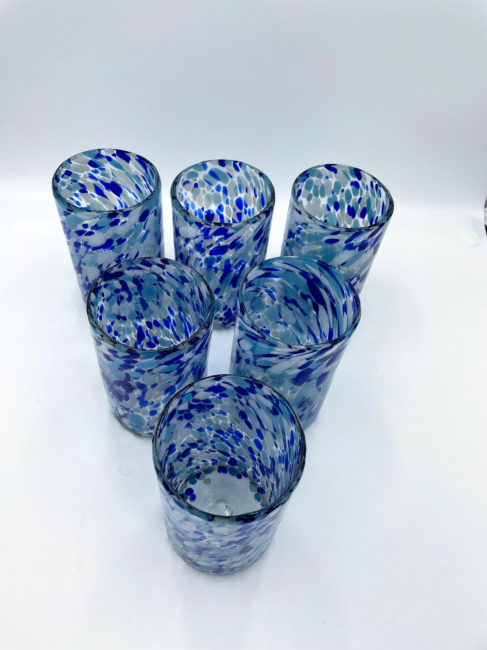 Hand Blown Mexican Glassware Blue/white Glasses - Etsy