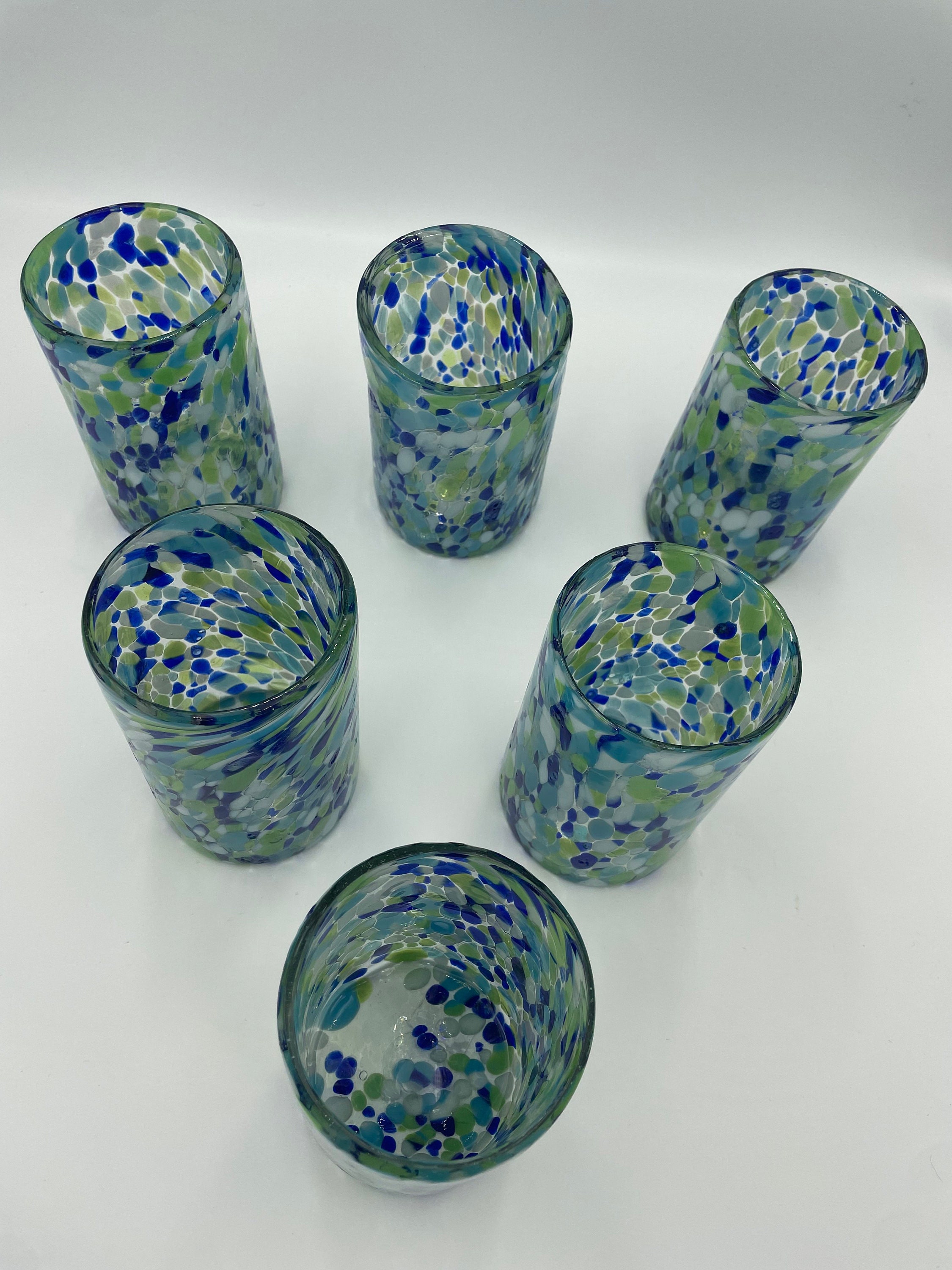 Hand Blown Mexican Glassware Sea Breeze Tumbler Glass Set of 6 - Etsy