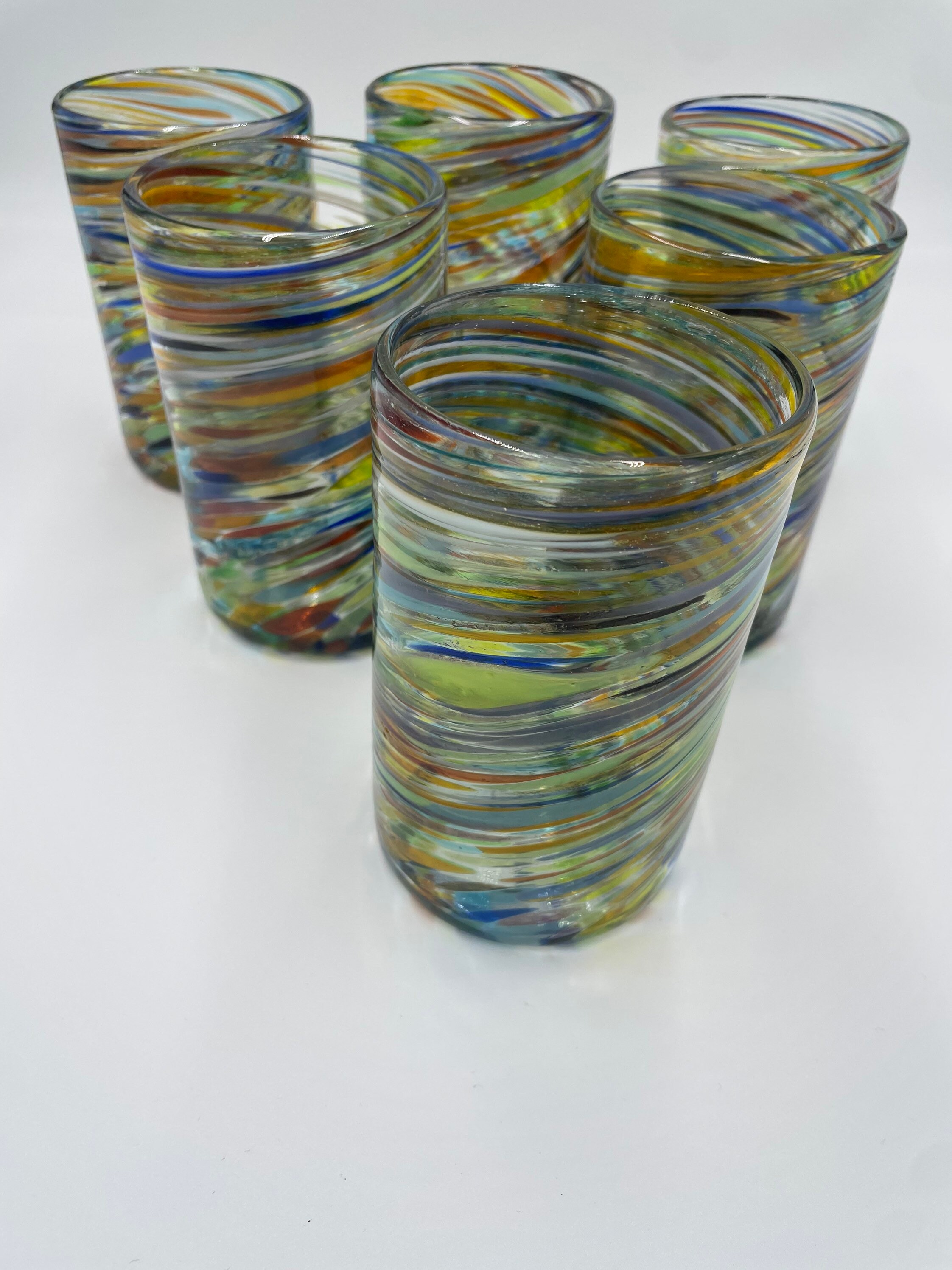 Hand Blown Mexican Glassware Twisted Confetti Tumbler Glass Set of 6 - Etsy