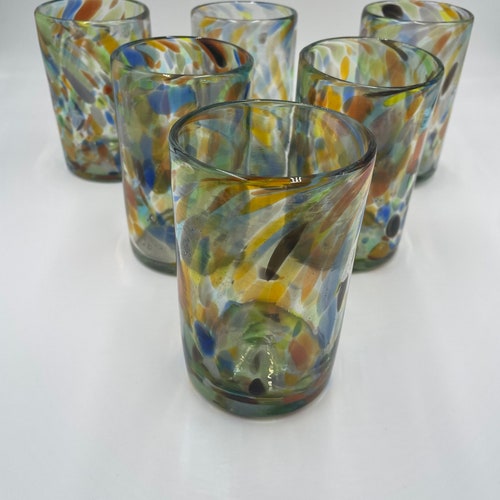 Hand Blown Mexican Glassware Green/white Tumbler Glass Set of - Etsy