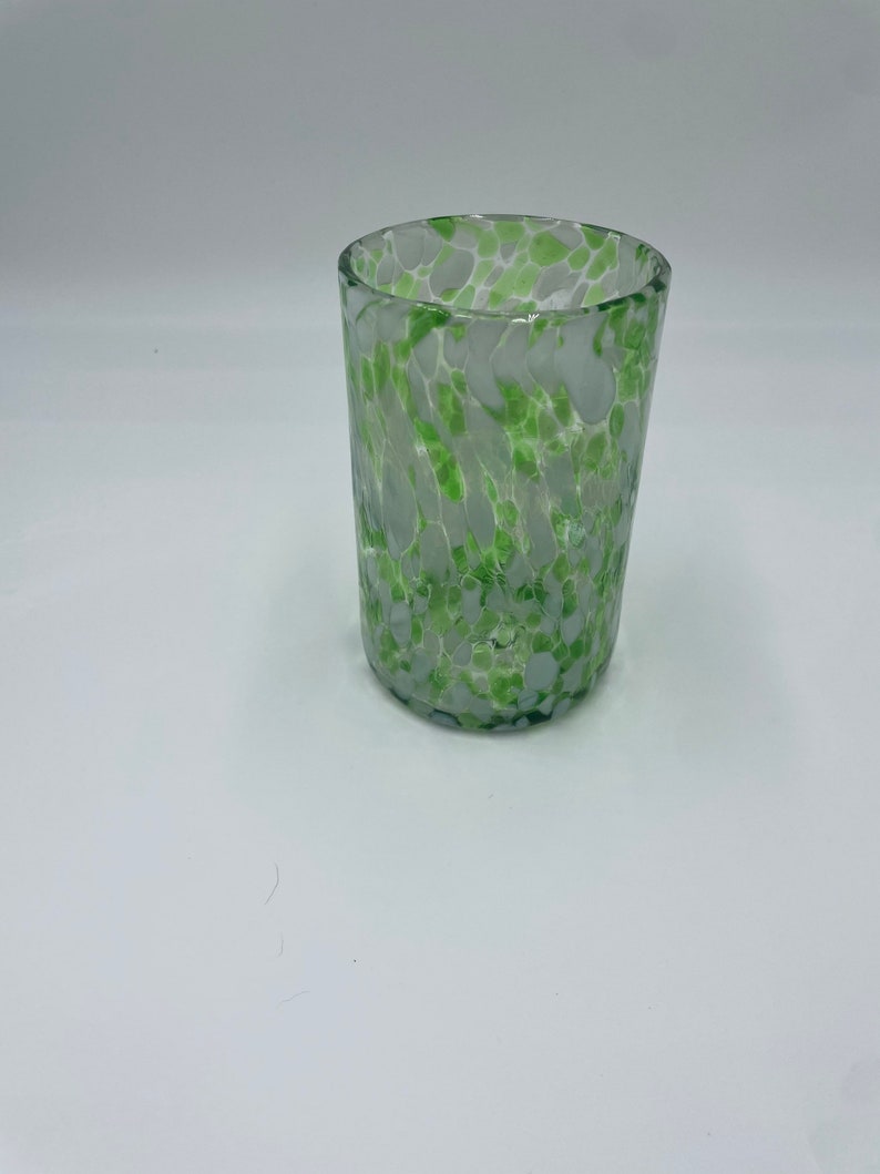 Hand Blown Mexican Glassware Green/white Tumbler Glass Set of 6 - Etsy