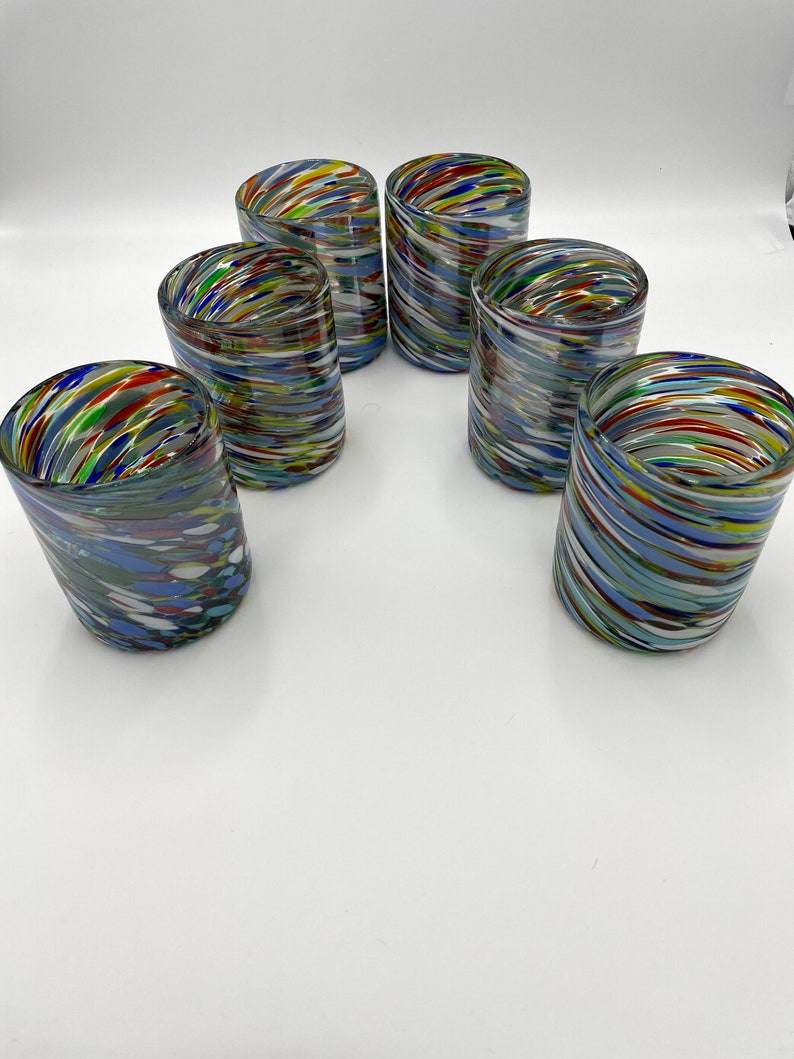 Hand Blown Mexican Glassware Twisted Confetti Rocks Glass - Etsy