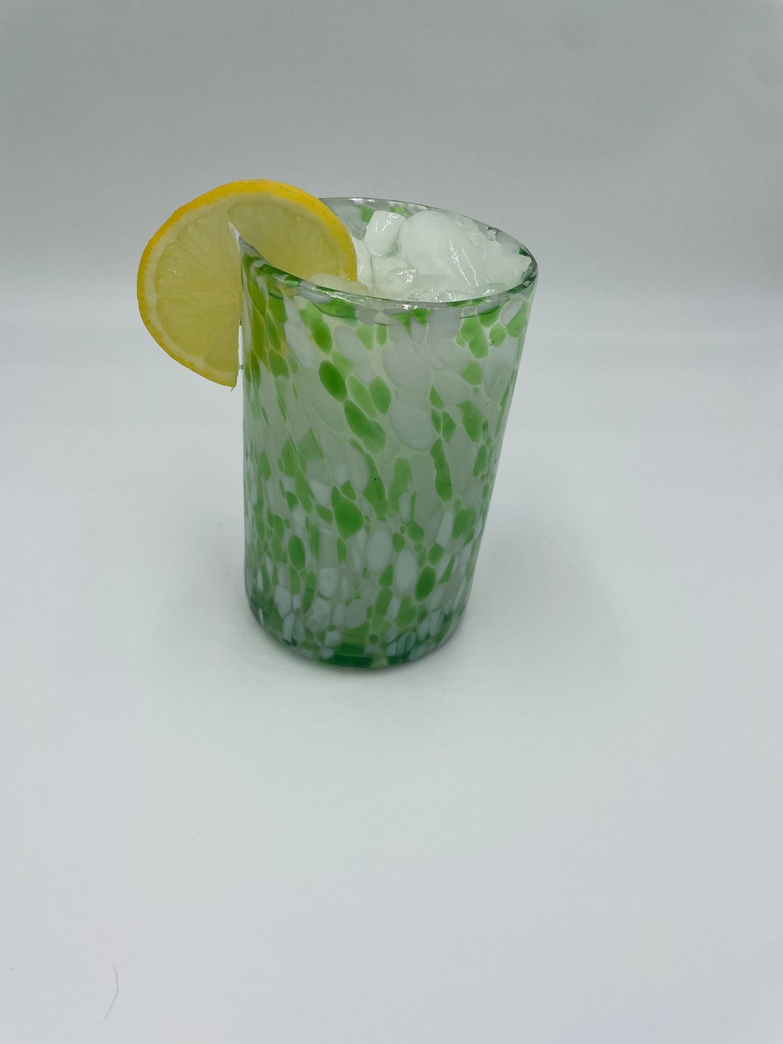 Hand Blown Mexican Glassware Green/white Tumbler Glass Set of 6 - Etsy