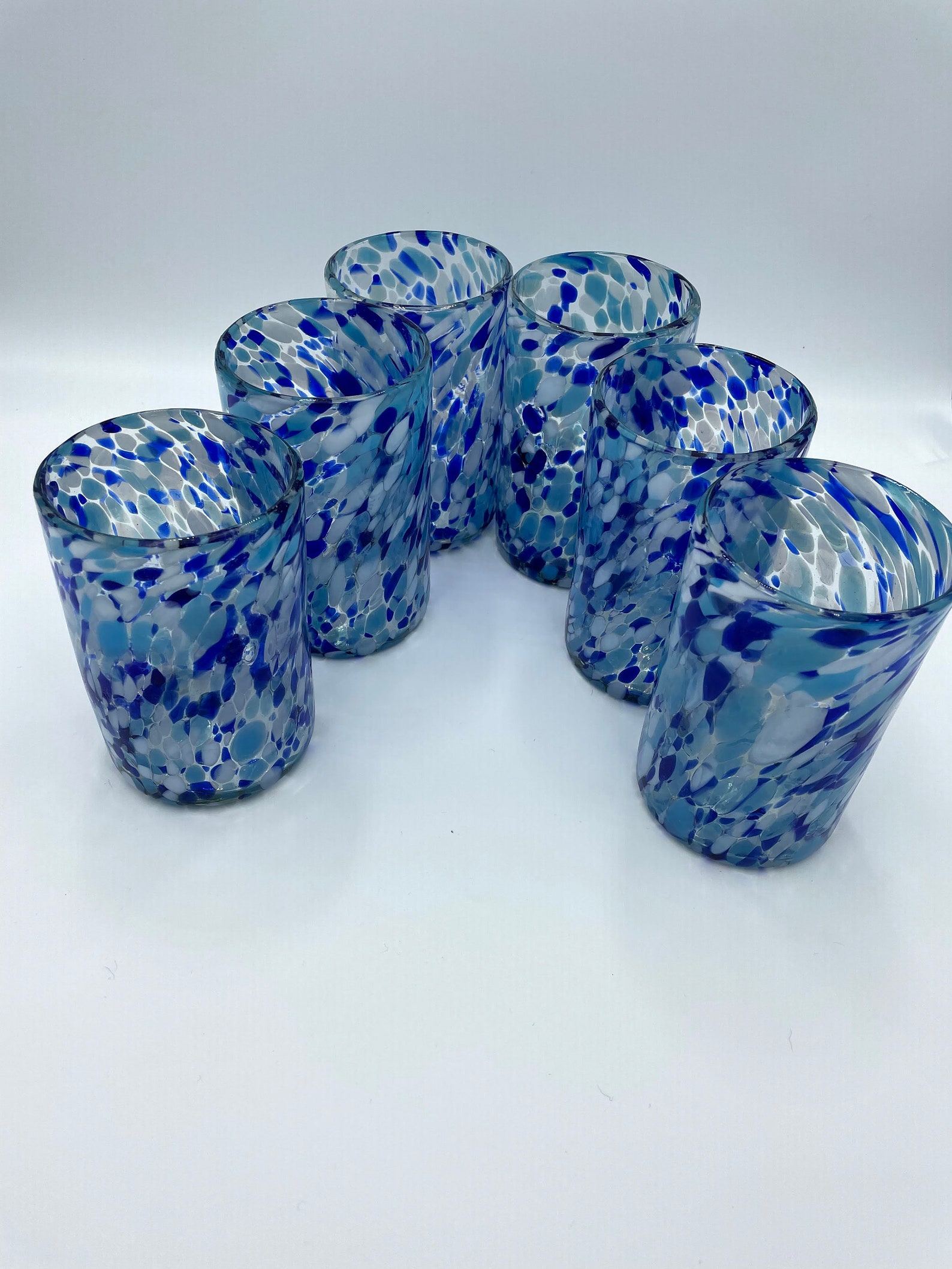 Hand Blown Mexican Glassware Blue/white Glasses - Etsy