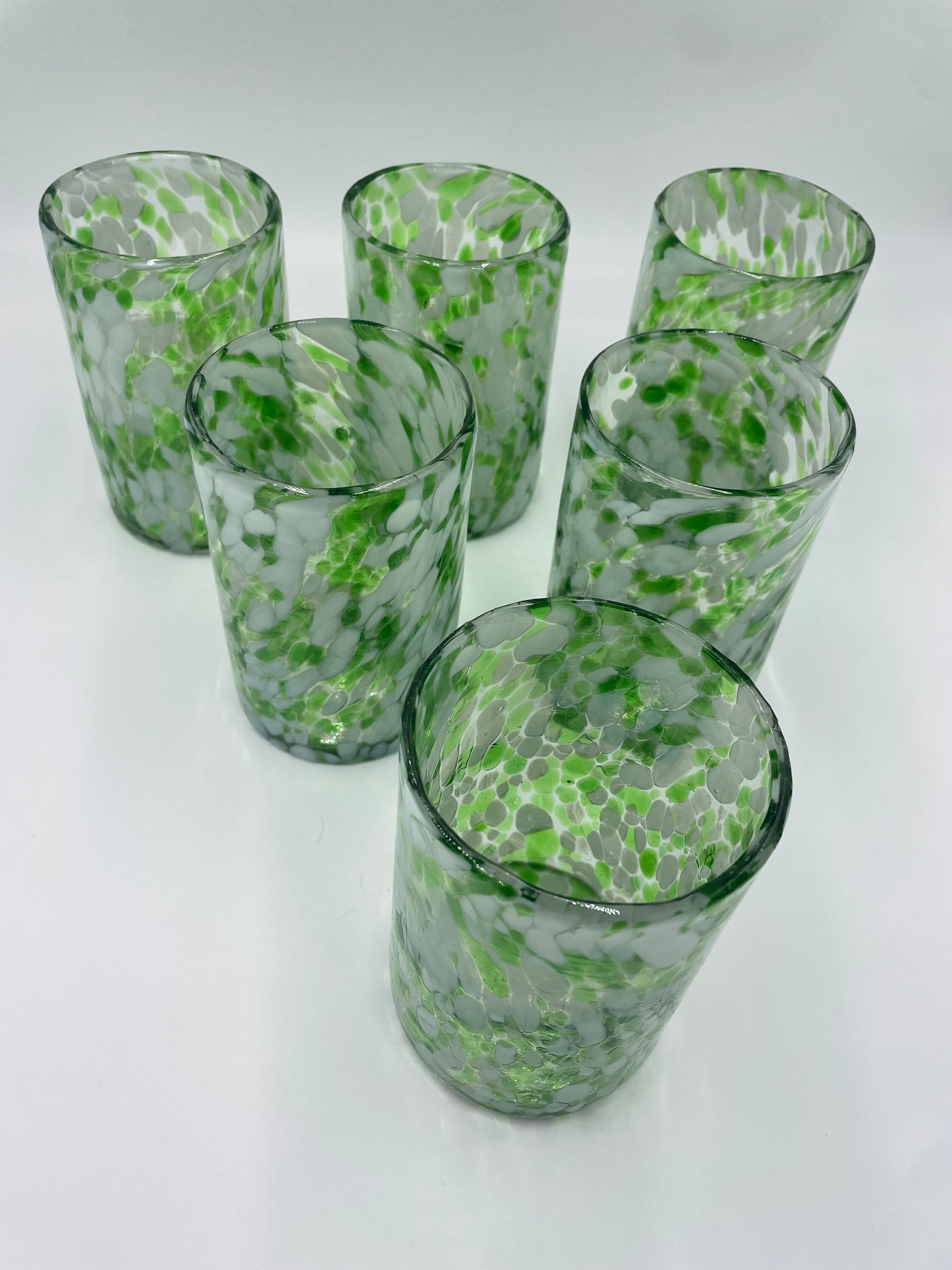 Hand Blown Mexican Glassware Green/white Tumbler Glass Set of 6 - Etsy