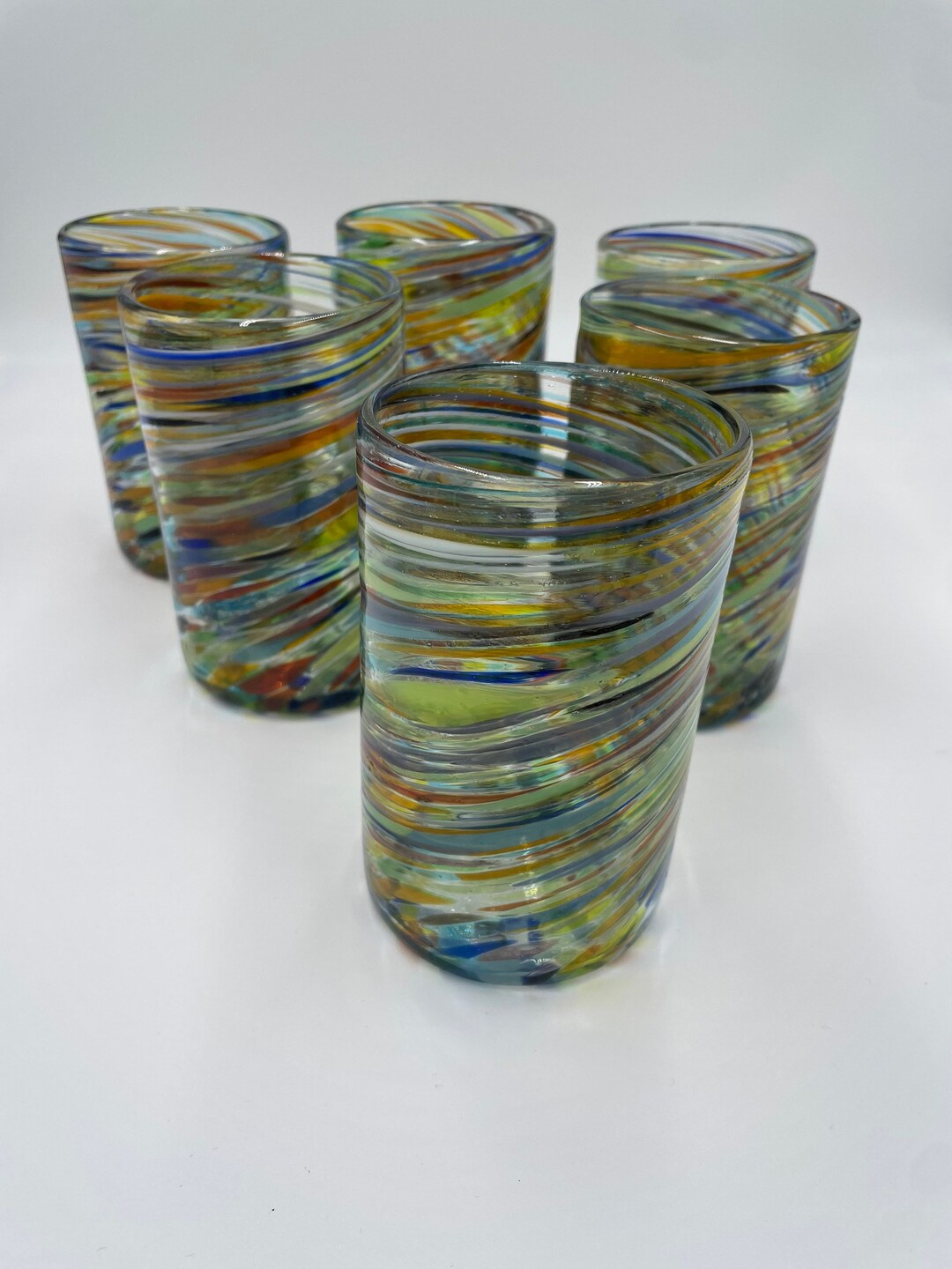 Hand Blown Mexican Glassware Twisted Confetti Tumbler Glass Set of 6 - Etsy
