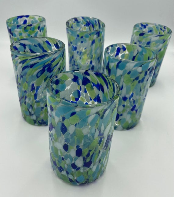 Hand Blown Mexican Glassware Sea Breeze Tumbler Glass Set of 6 - Etsy