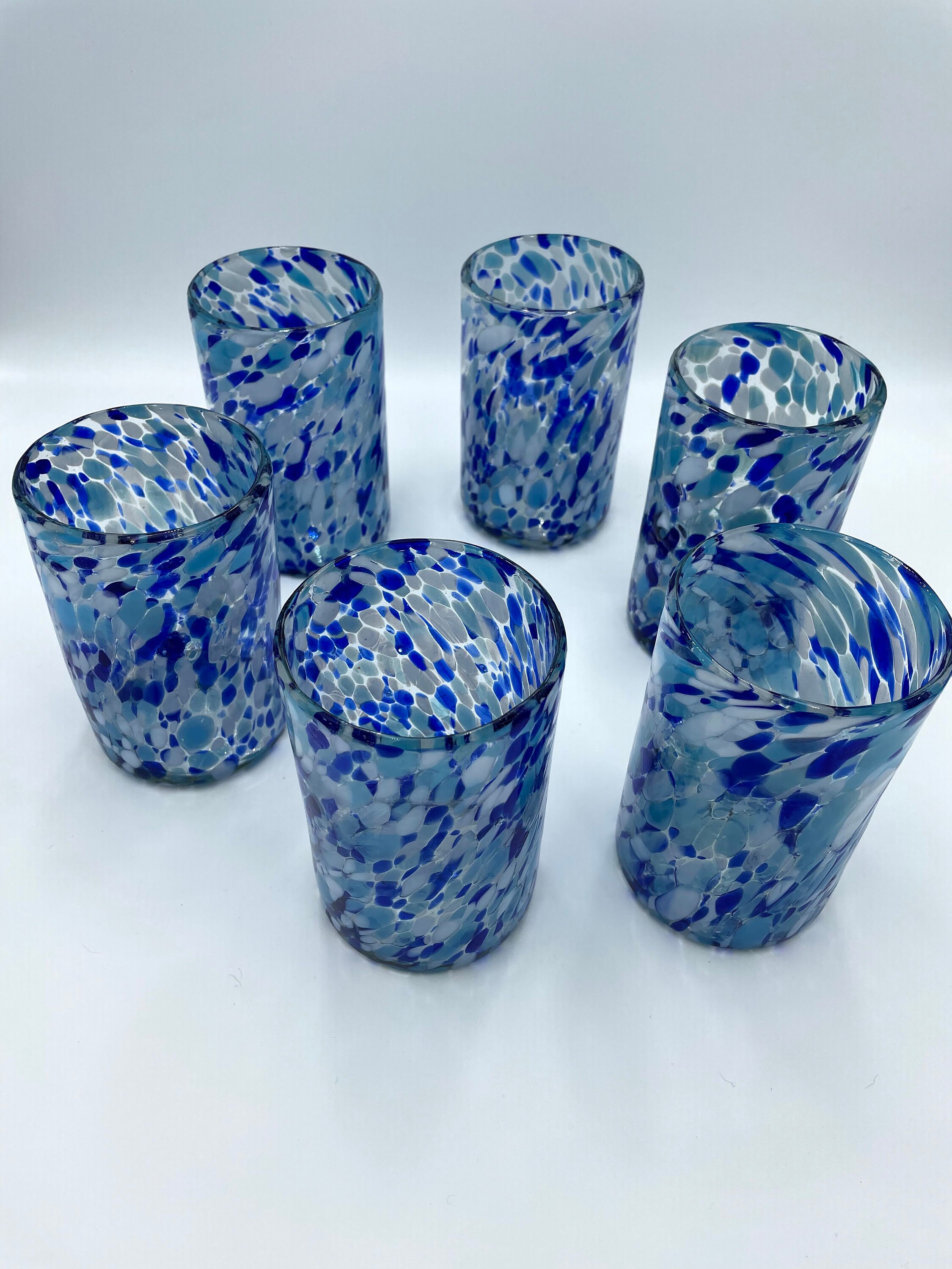 Hand Blown Mexican Glassware Blue/white Glasses - Etsy