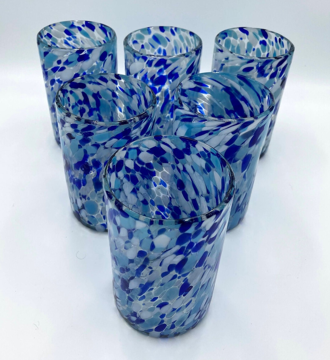 Hand Blown Mexican Glassware Blue/white Glasses - Etsy