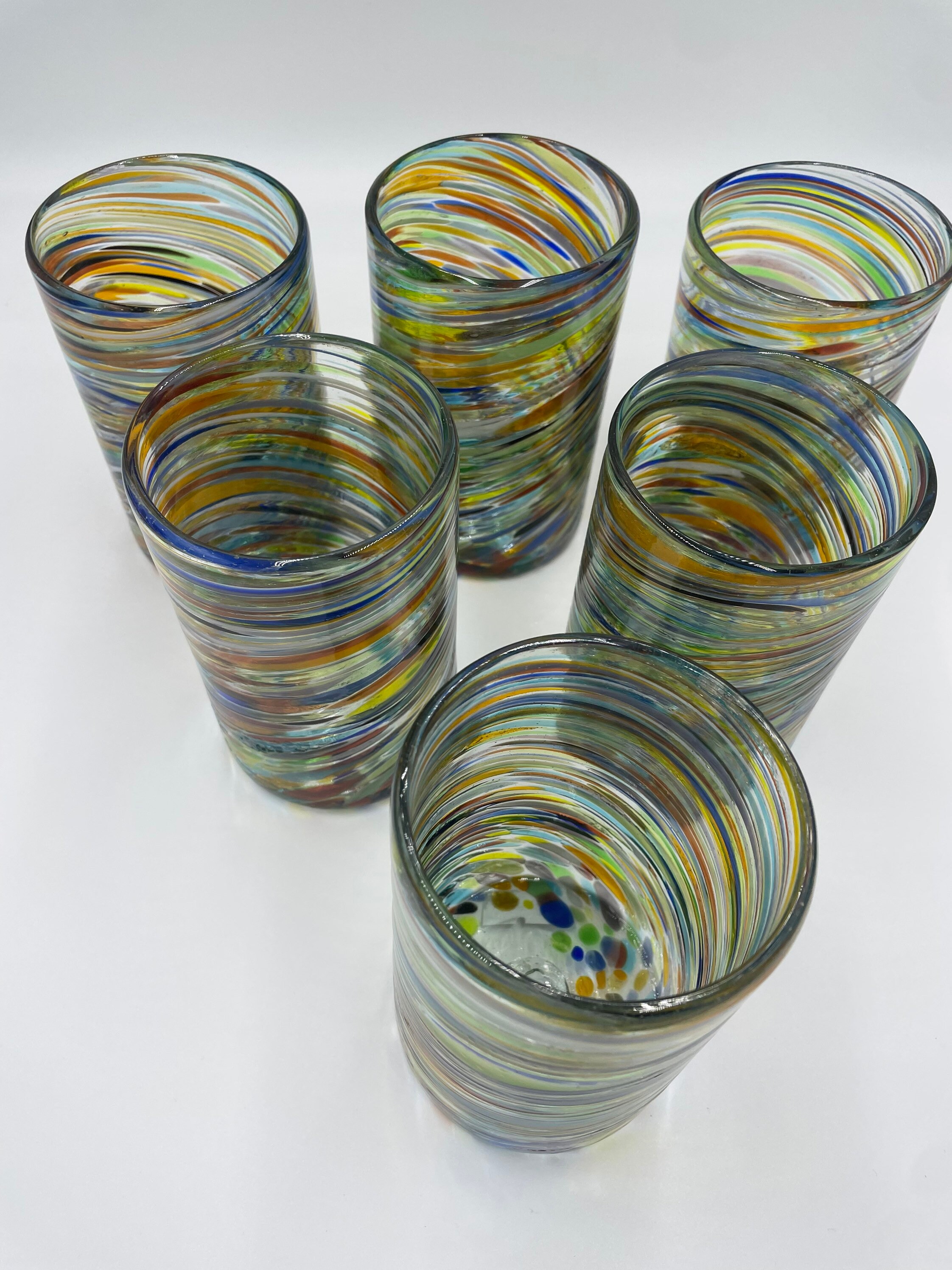 Hand Blown Mexican Glassware Twisted Confetti Tumbler Glass Set of 6 - Etsy