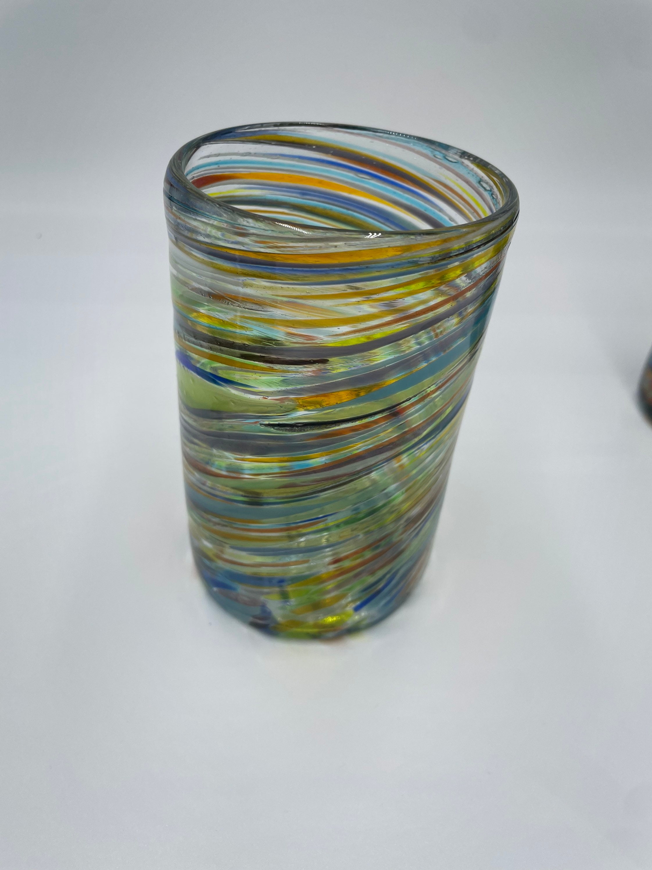 Hand Blown Mexican Glassware Twisted Confetti Tumbler Glass Set of 6 - Etsy