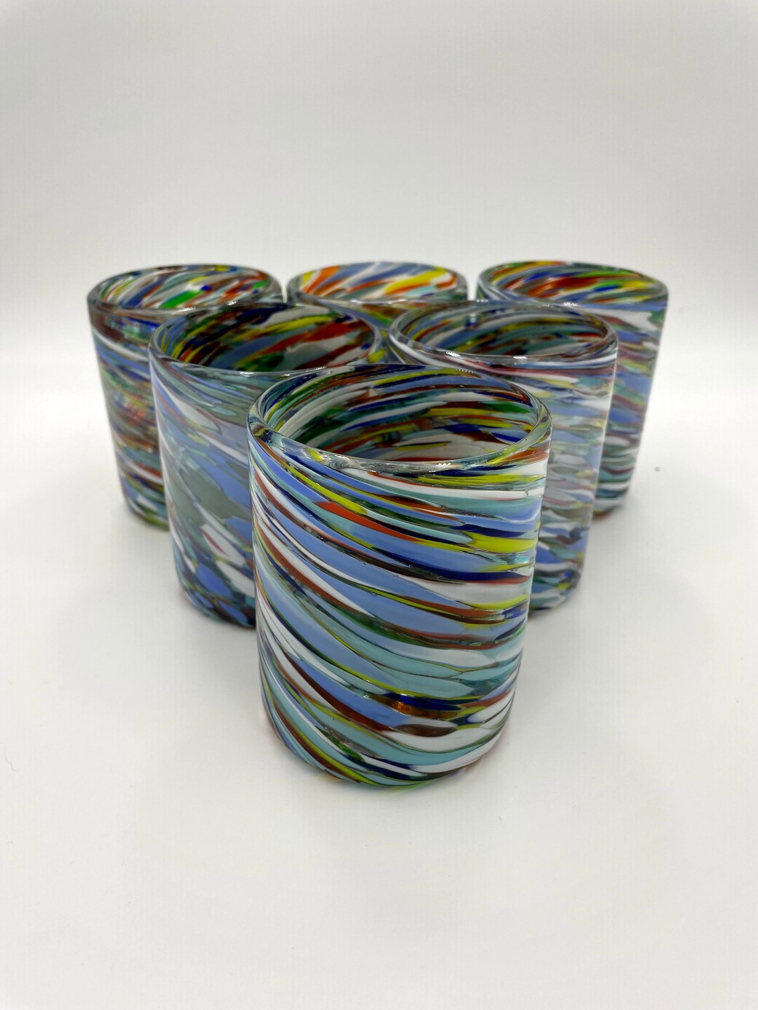 Hand Blown Mexican Glassware Twisted Confetti Rocks Glass - Etsy