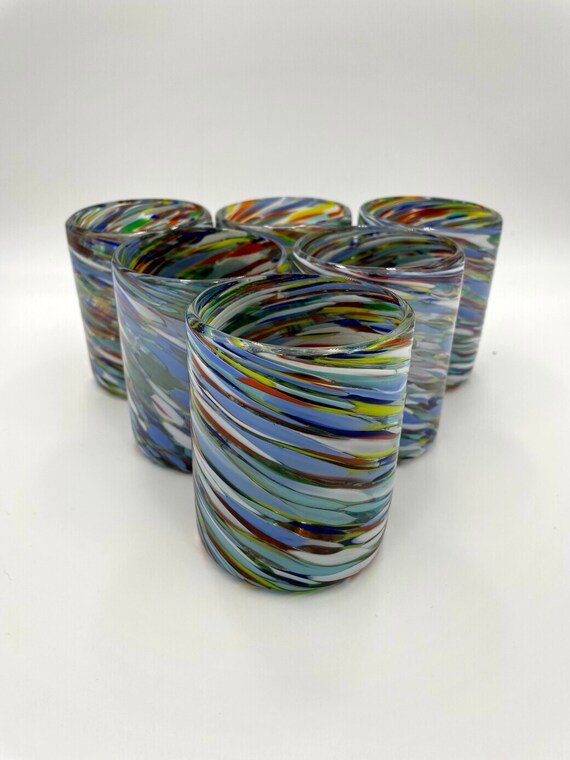Hand Blown Mexican Glassware Twisted Confetti Rocks Glass - Etsy