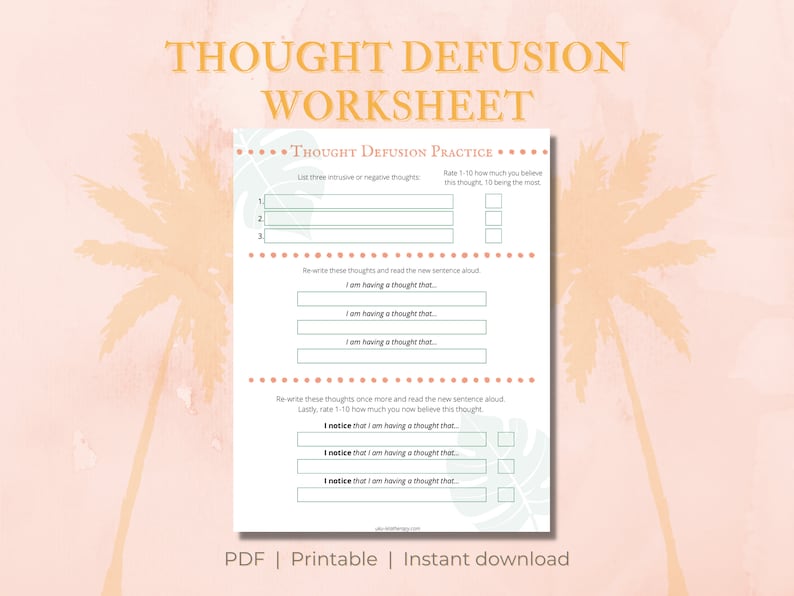 Thought Defusion Practice Worksheet - Etsy