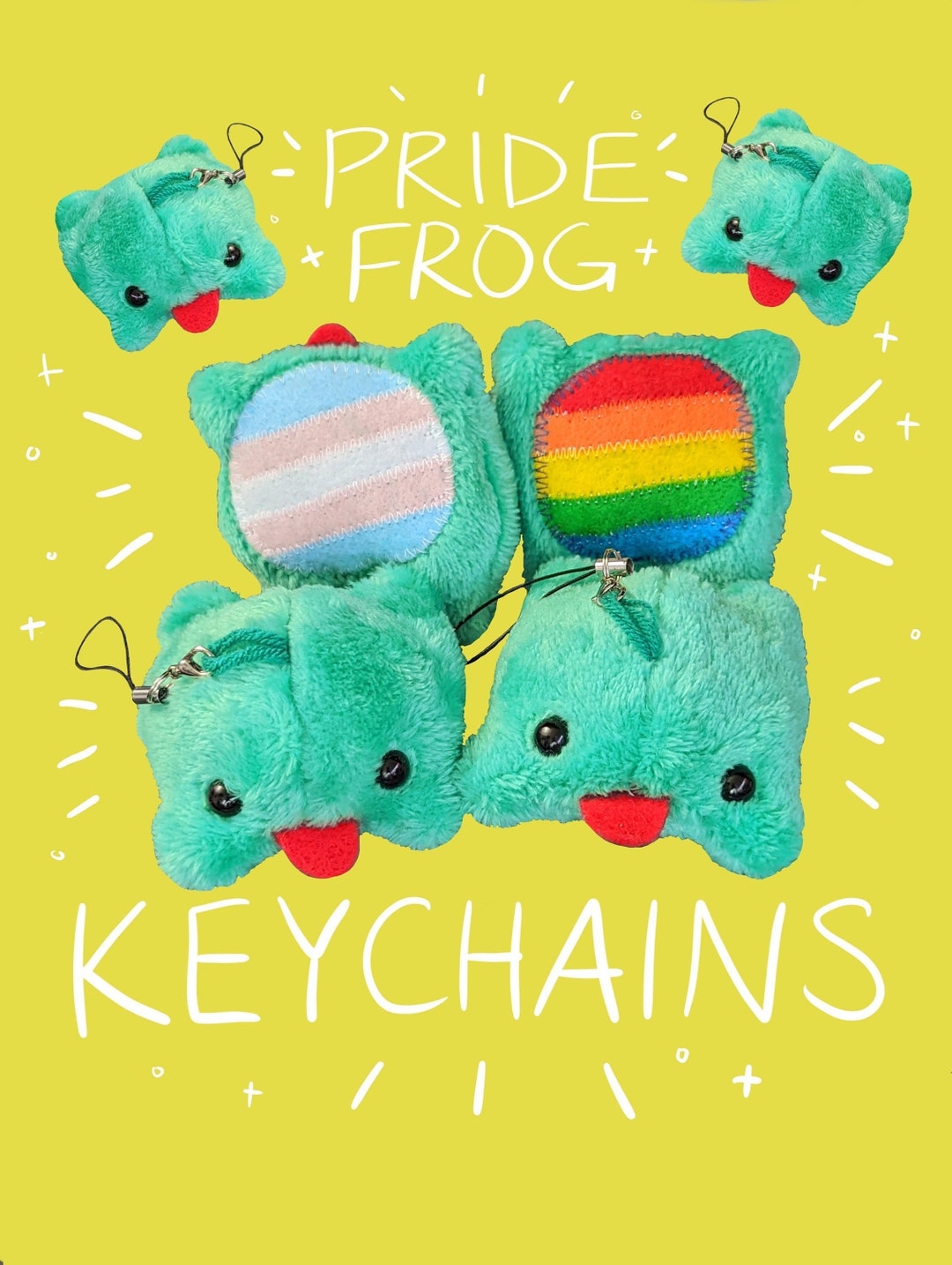 Pride Frog Plushie Keychain / Phone Strap, LGBTQ+ Handmade Small Plush ...