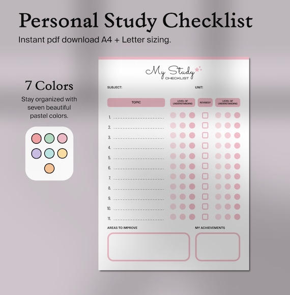 Study Checklist School Organizer School To-do List | Etsy