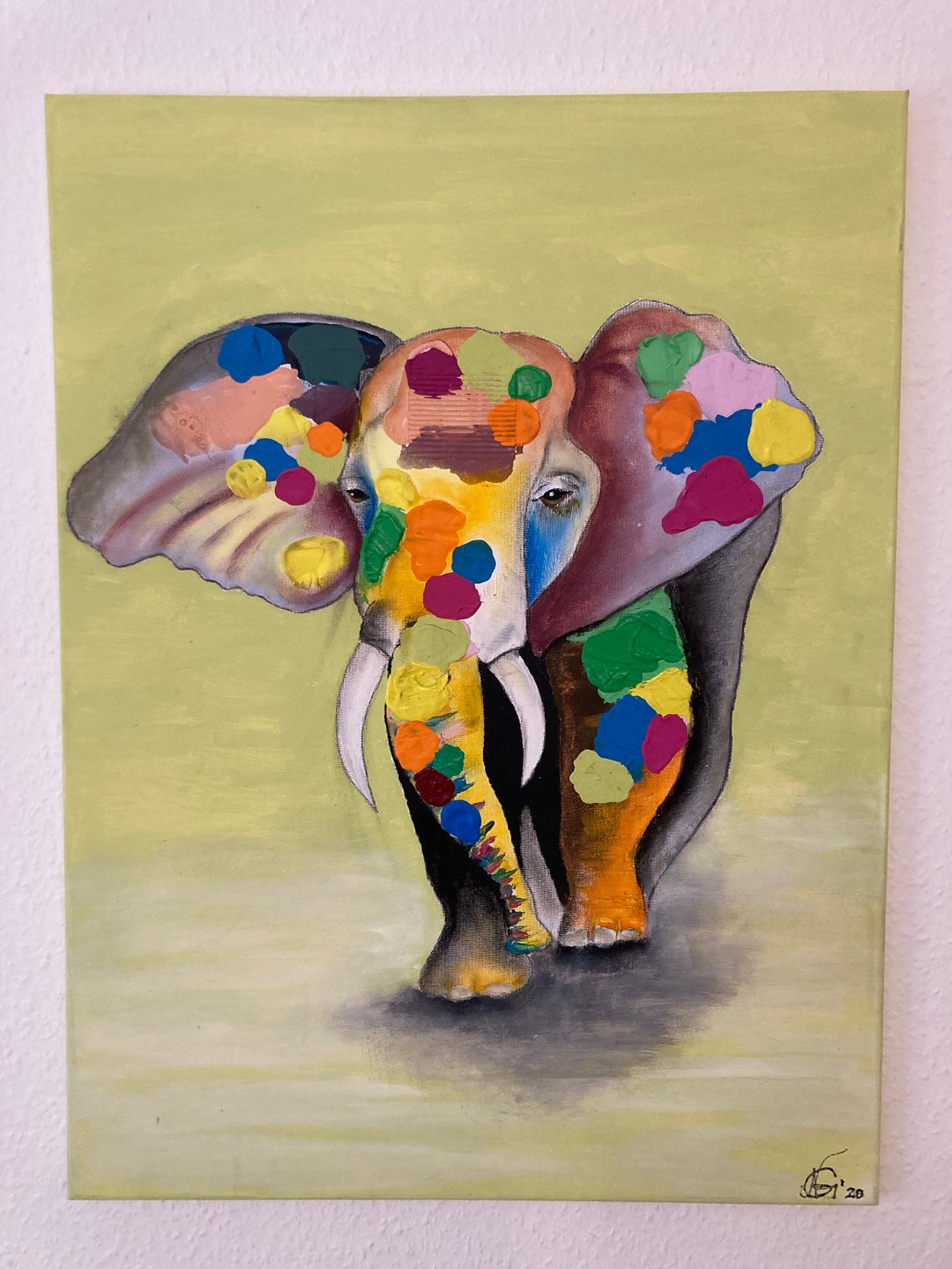 Acrylic Painting Elephant big Gray One, Original on Canvas, Dimensions ...