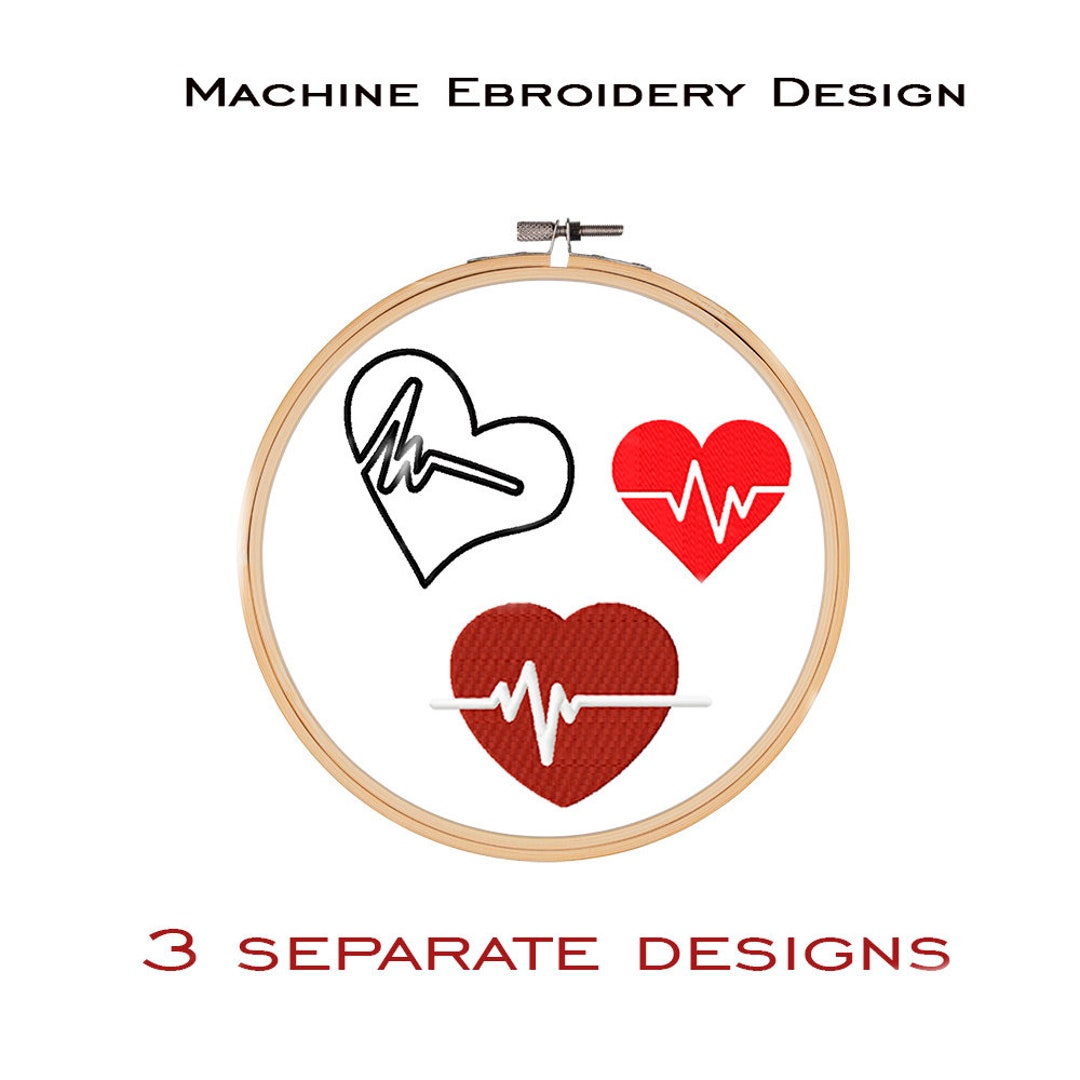 PULSE Embroidery Design. HEART RHYTHM Machine Embroidery File ...