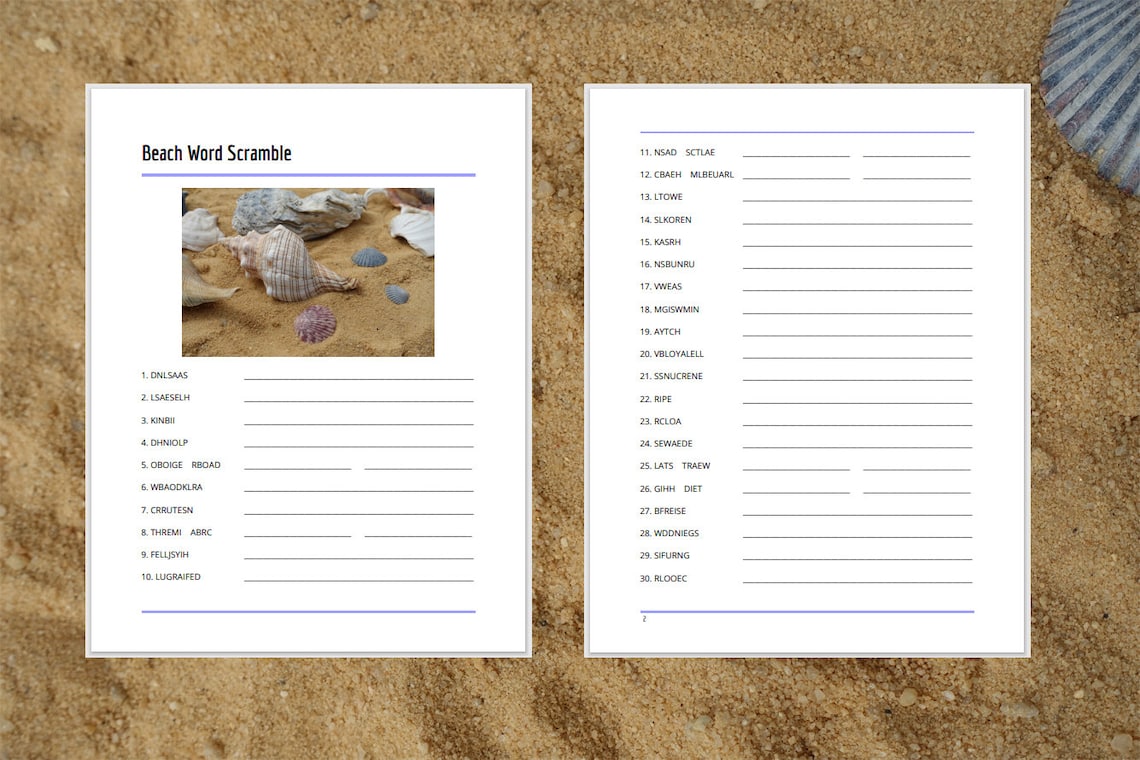 Beach Word Scramble with 30 Fun Beach-themed Words Digital | Etsy