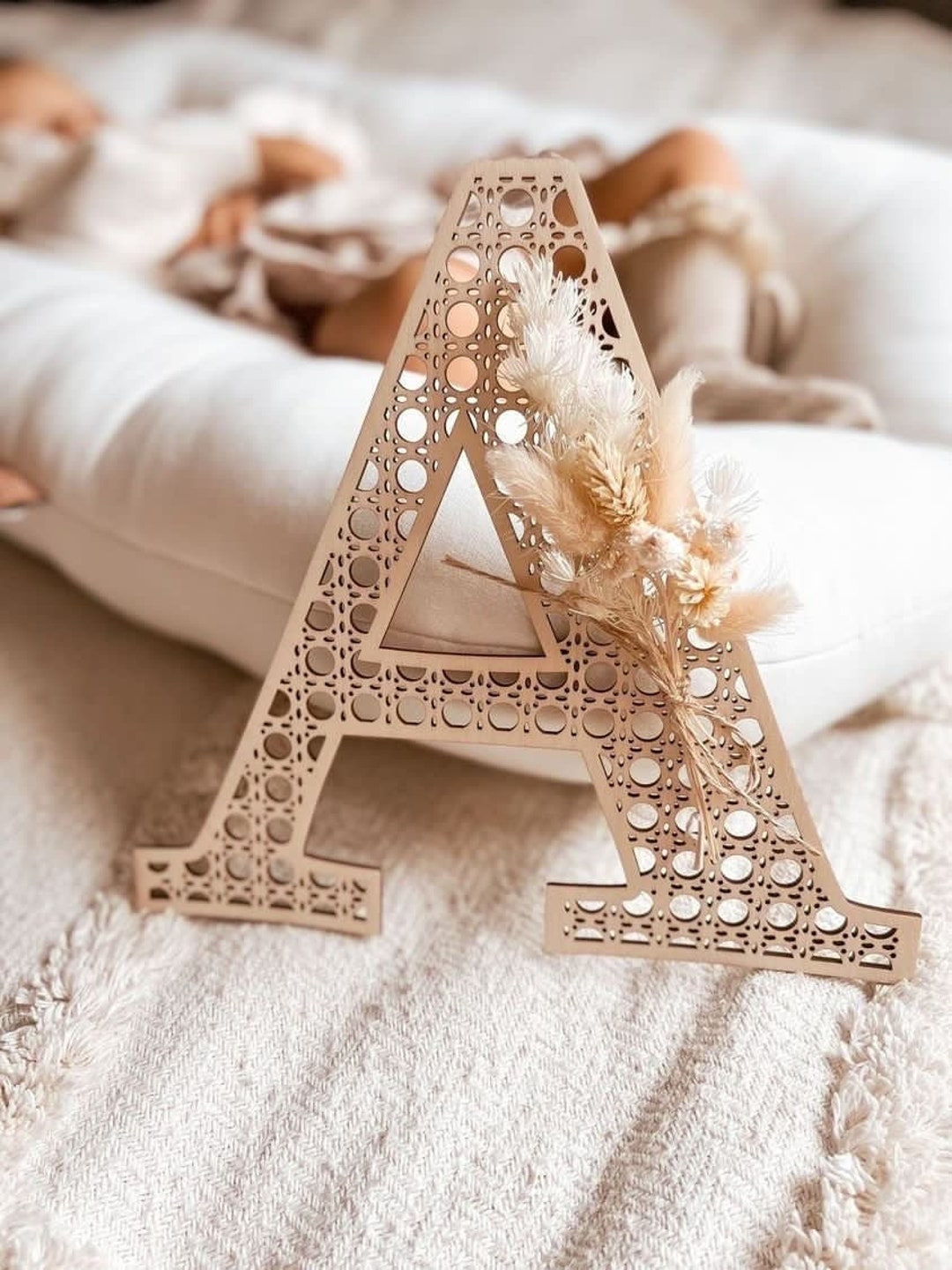 Wooden Rattan Letters Alphabet Boho Nursery Decor Scandi Accessories ...