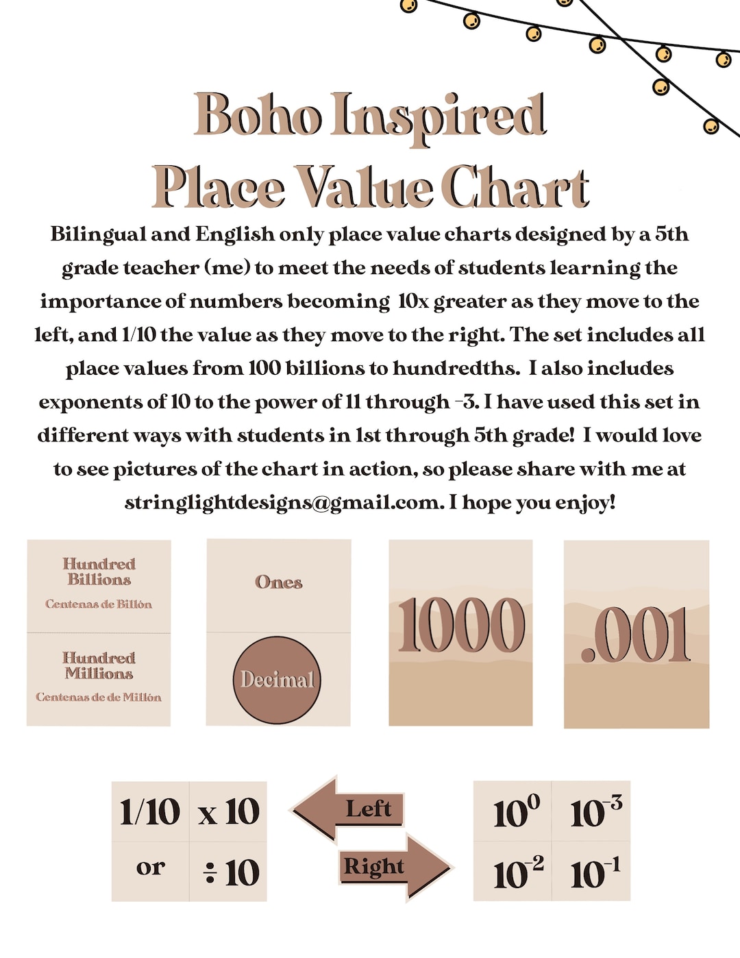 Boho Inspired Place Value Chart - Etsy