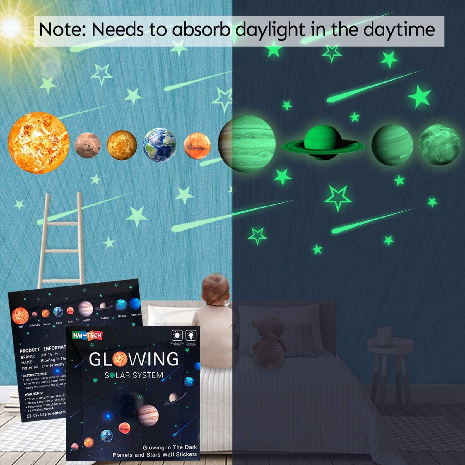 Bright Solar System Wall Stickers Glow in The Dark Stars and | Etsy