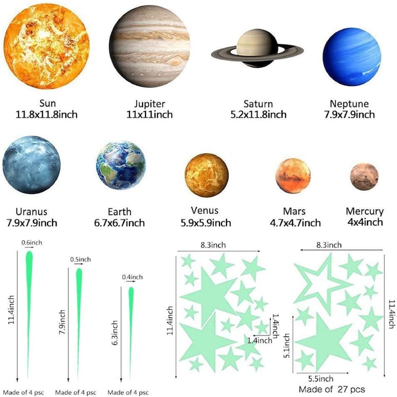 Bright Solar System Wall Stickers Glow in The Dark Stars and | Etsy