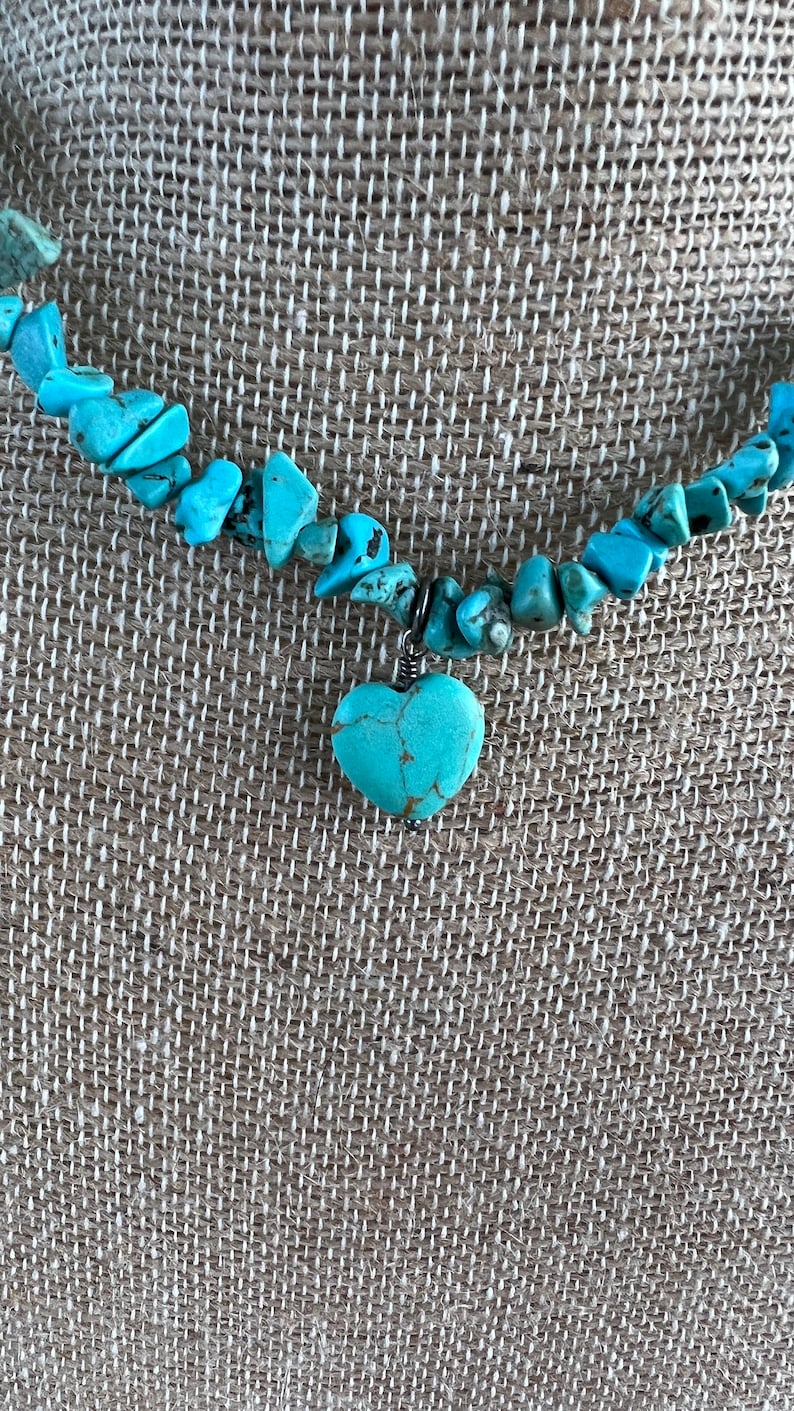 CLEARANCE Small Turquoise Heart on Turquoise Chip Necklace - Etsy