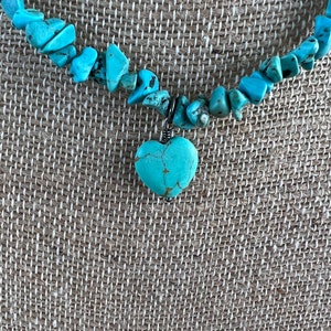CLEARANCE Small Turquoise Heart on Turquoise Chip Necklace - Etsy