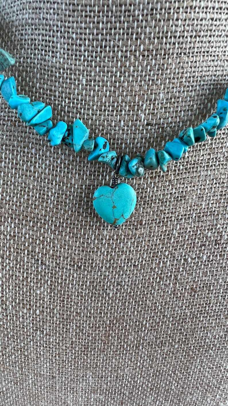CLEARANCE Small Turquoise Heart on Turquoise Chip Necklace - Etsy