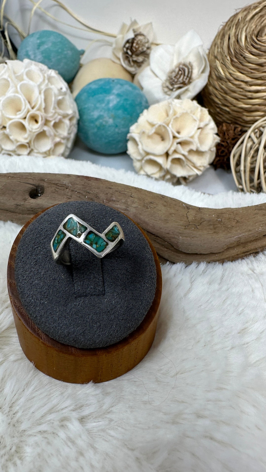Silver turquoise Chip Ring - Etsy