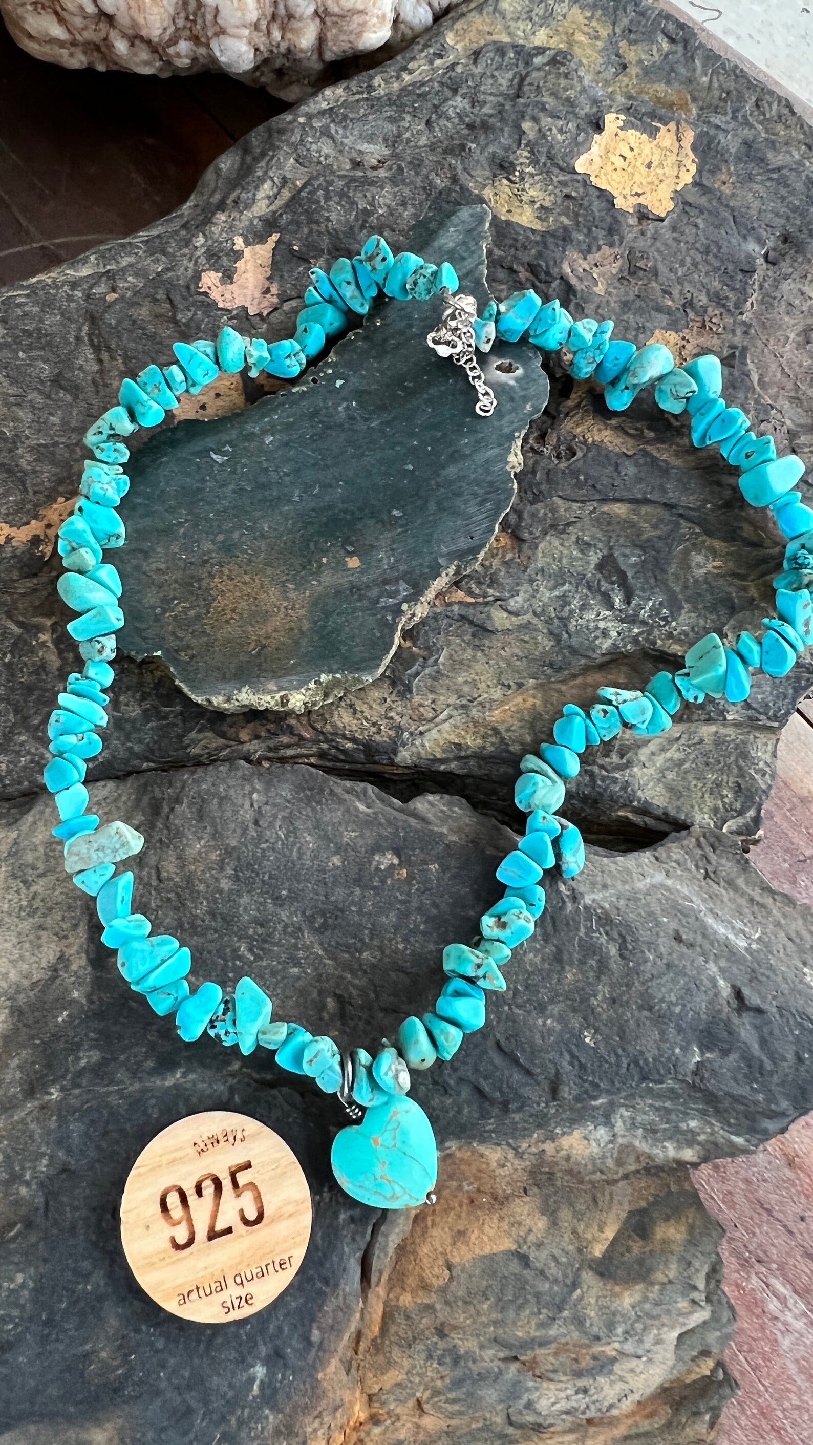 CLEARANCE Small Turquoise Heart on Turquoise Chip Necklace - Etsy