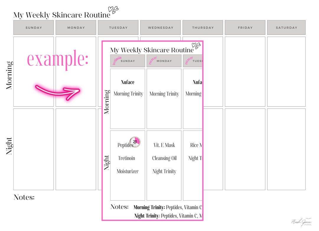 Minimalist Weekly Skincare Routine, Morning and Night Weekly Skincare ...